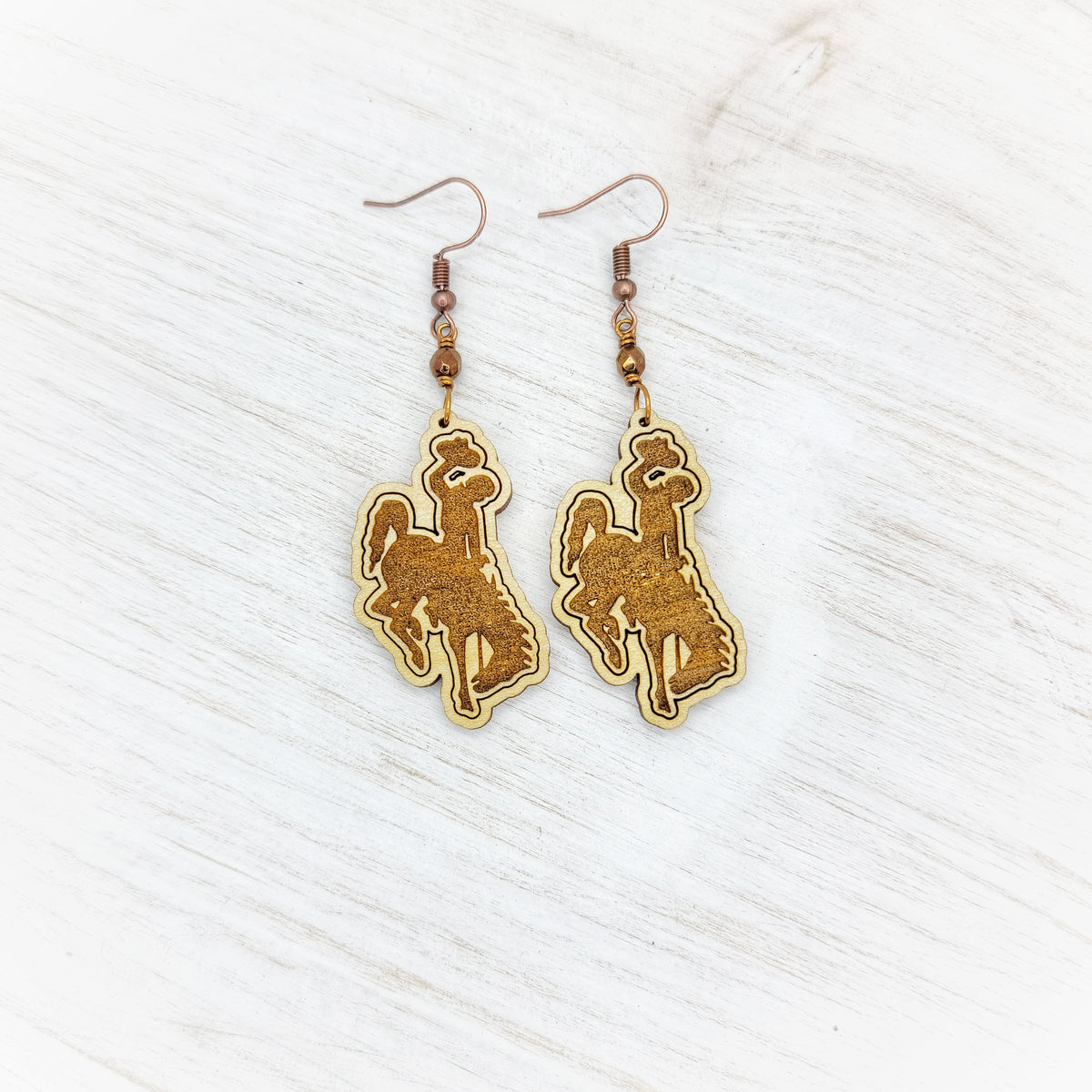 Engraved Bucking Horse Dangles – Young Wild Bee